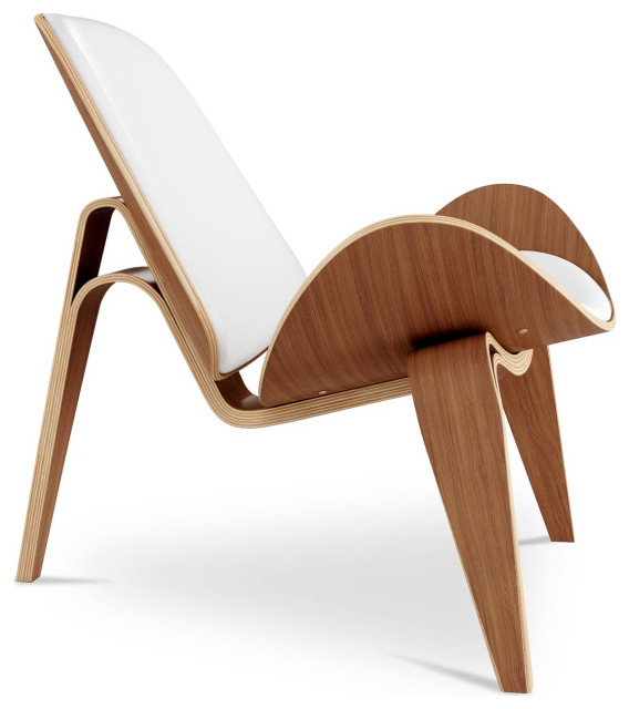 Shell Chair, White Real Leather - Modern - Armchairs And Accent Chairs ...