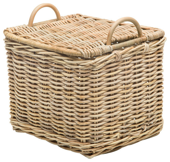 Rattan Core Rectangular Storage Basket with Lid, Natural, Small ...