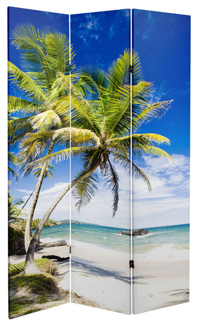 6' Tall Double Sided Sunset Palms Canvas Room Divider - Tropical ...