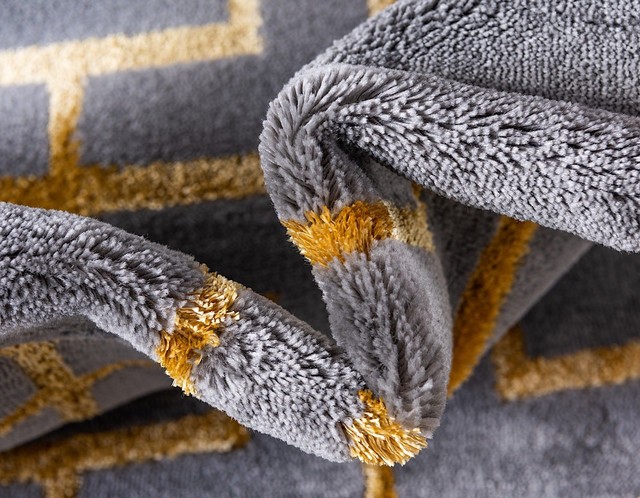 Contemporary Glitzy Gray and Gold Area Rug, 2'x10' Runner ...