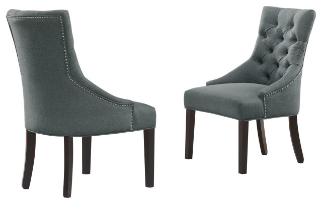 Set of 2 Dining Chair, Button Tufted Backrest With Sloped Arms ...