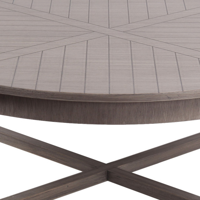 Wooden Round Coffee Table with Grooved Panel Design, Brown ...