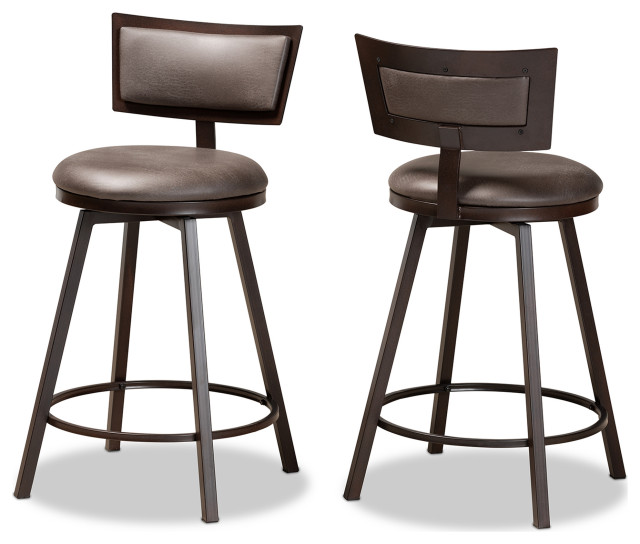 Danson Grey Upholstered Antique Dark Brown Finished Metal 2-Piece Pub ...