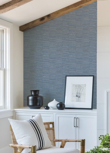 Jenga Blue Striped Column Wallpaper, Swatch - Contemporary - Wallpaper ...