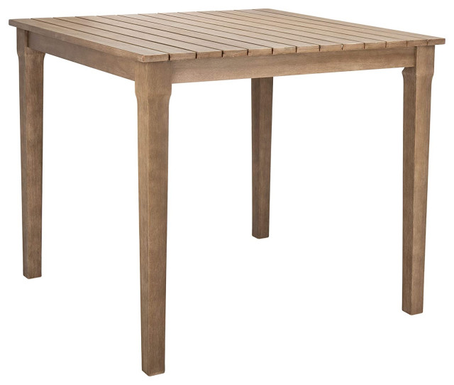 Patio Bar Table, Eucalyptus Wood Frame With Tapered Legs & Slatted Top ...