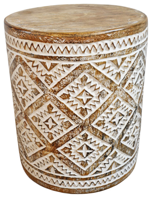 Java Carved Wood Side Table Stand - Southwestern - Side Tables And End ...