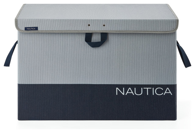Nautica Folded Large Storage Trunk with Lid, Gray Block - Beach Style ...