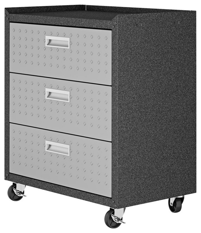 Pemberly Row 3-Drawer Modern Metal Mobile Garage Cabinet in Gray ...