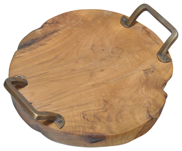 Teak Serving Platter – Brass Handles - Traditional - Serving Dishes And ...