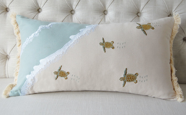 Sea Turtle Migration Coastal Lumbar Pillow - Beach Style - Decorative ...