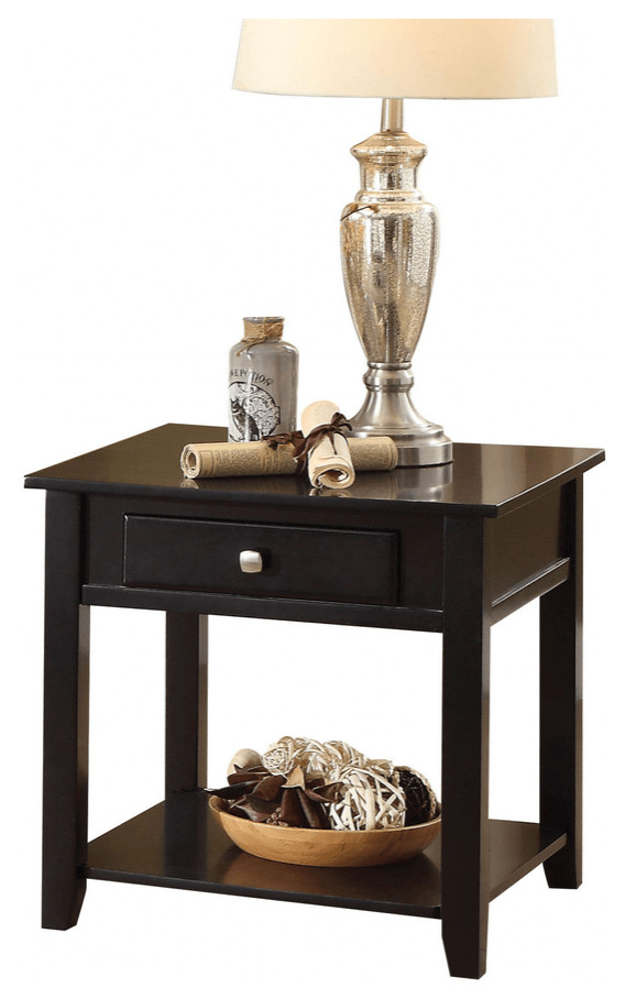 22" Black Manufactured Wood Square End Table With Drawer With Shelf ...