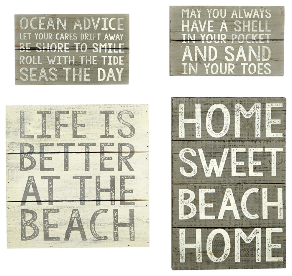 Beach Planked Distressed Wood Wall Plaques 12 10 and 8 Inches Set of 4 ...