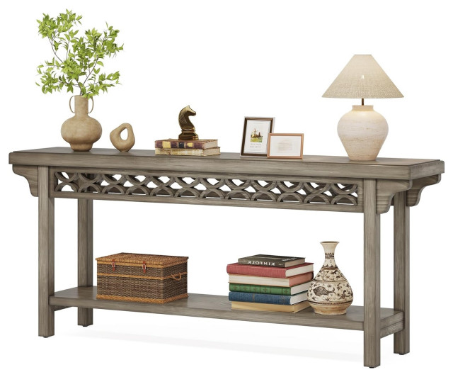 Farmhouse Classic Console Table, Large Top With Ornament Accent ...