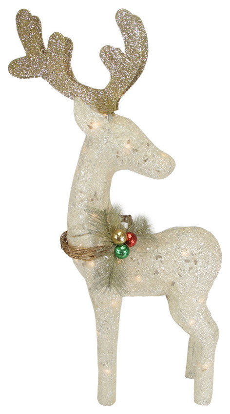 37" Lighted Sparkling Sisal Reindeer Christmas Yard Art Decoration - Contemporary - Outdoor ...