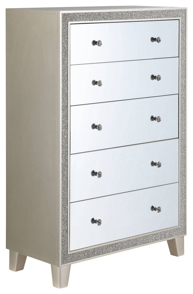 Elegant Vertical Dresser, Mirrored Design With 5 Spacious Drawers ...