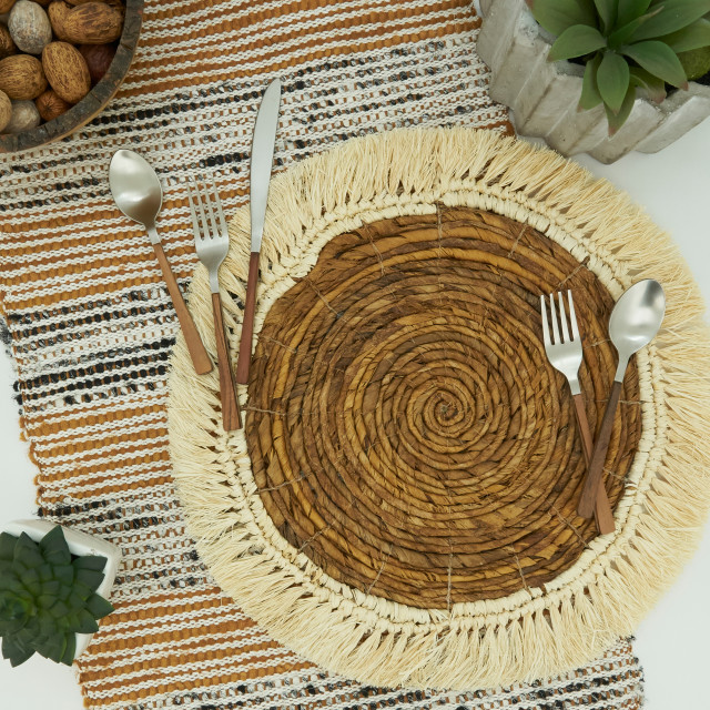 Raffia Abaca Design Table Placemats, Set of 4, Brown, 16", 16" - Beach ...