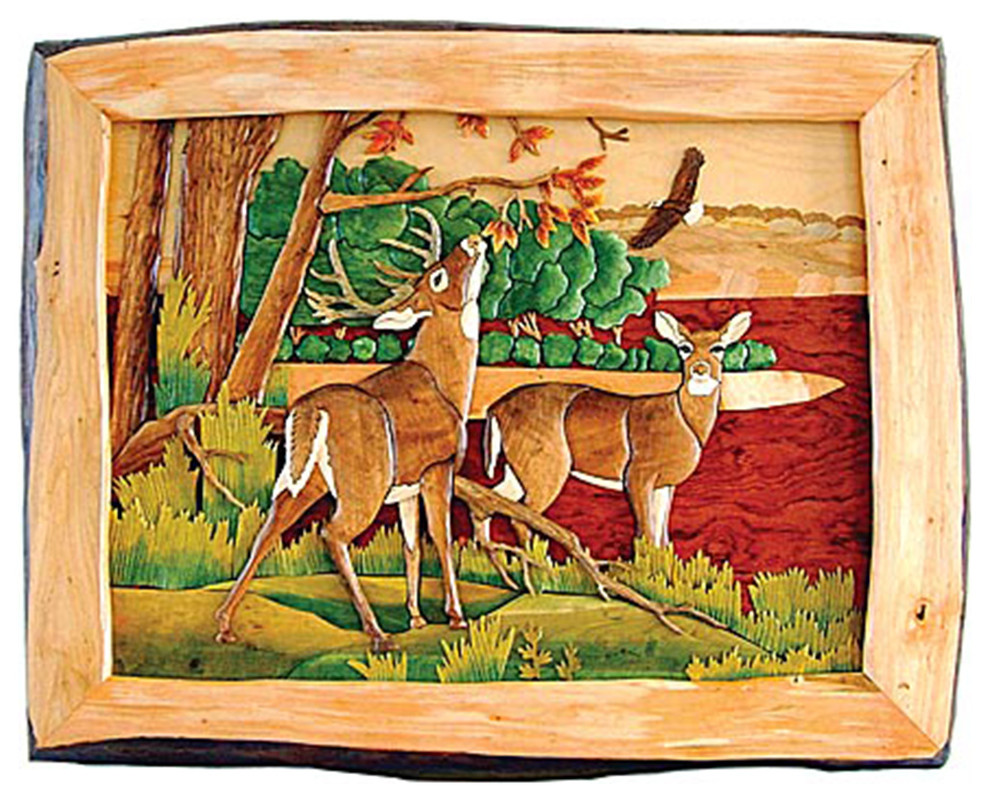 Deer Hand Crafted Intarsia Wood Art Wall Hanging 28 X 24 X 2 Inches ...