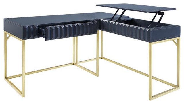 Pemberly Row Contemporary Wood 2-Piece Writing Desk Set in Blue - Desks ...