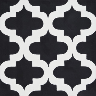 8"x8" Lantern Handmade Cement Tile, Black/White, Set of 12 ...
