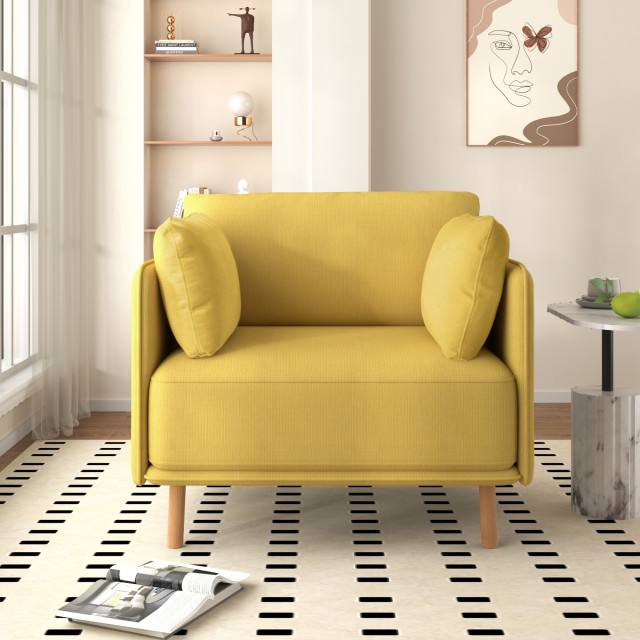 GDF Studio Modern Accent Chair With Natural Wood Legs - Contemporary ...