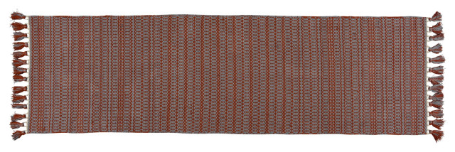 2.5 X 8 Feet Rectangular Fabric Runner with Fringes, Red and Gray ...