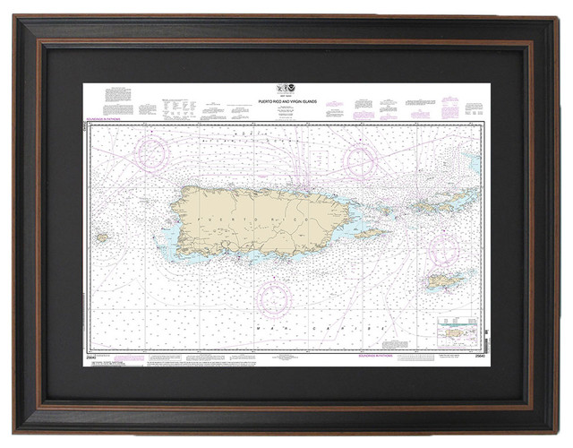 Framed Nautical Chart, Puerto Rico And Virgin Islands - Traditional ...