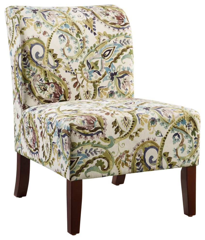 Benzara Floral Fabric Upholstered Slipper Chair with Wooden Legs ...