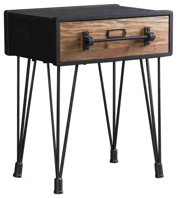 Benzara Wooden Side Table with Angular Legs and Single Drawer, Black ...