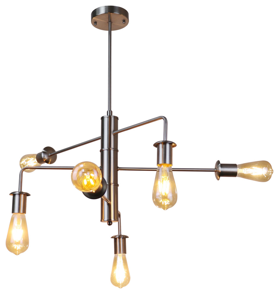 Transitional-Style Brushed Nickel 6 Light Large Pendant 23" Wide ...