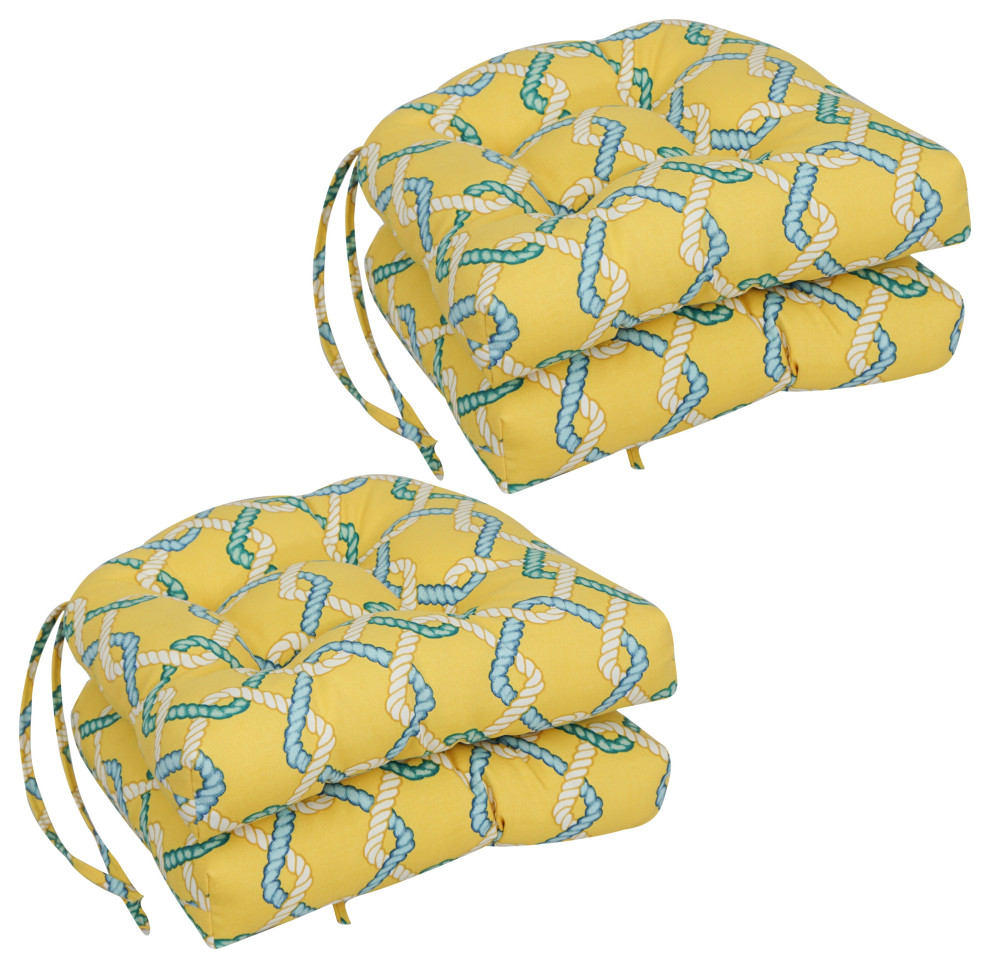 16" Polyester Outdoor U-Shaped Tufted Chair Cushions, Set of 4, Capecod ...