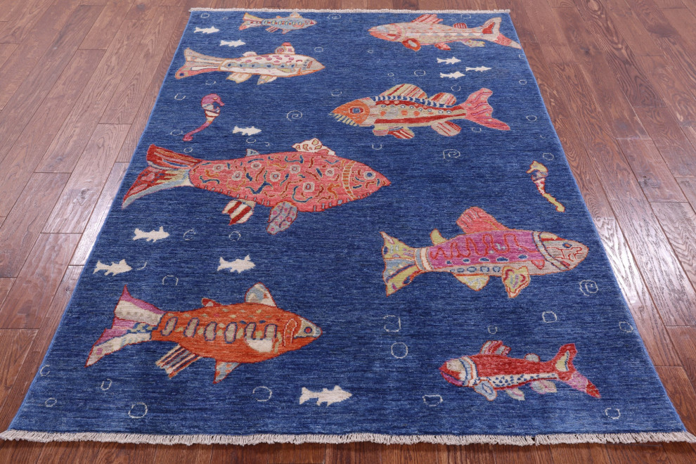Gabbeh Fish Design Handmade Rug 5' 0" X 6' 11" - Q14589, 5' 0" X 6' 11 ...