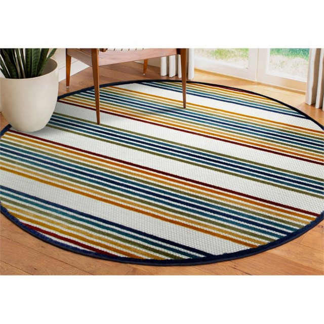 Leick Home 595041 Blithe Colorful Line Indoor Outdoor Area Rug Round 5 ...