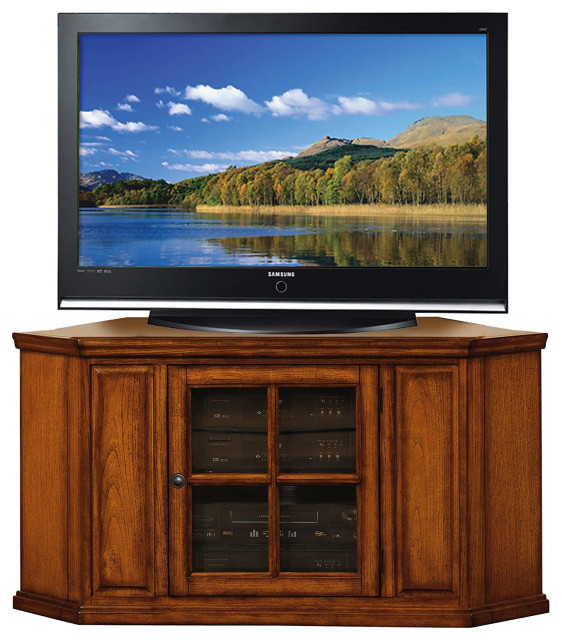 Corner TV Stand, Center Cabinet With Window Style Glass Door, Burnished ...