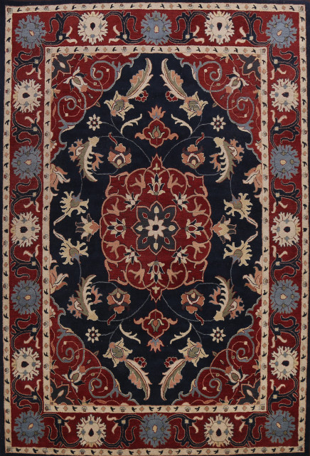 Traditional Floral Oriental Navy Blue Area Rug Wool Hand-tufted 10x13 ...