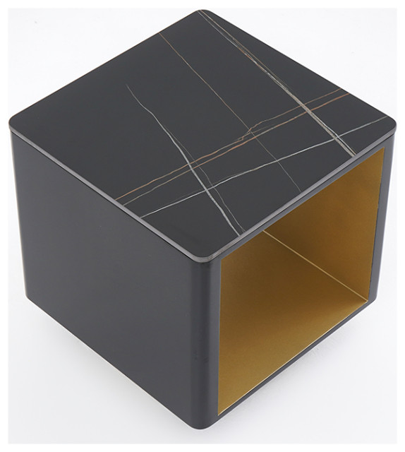 Modern Side Table with Storage Hollow Cube Table with Gold Metal ...