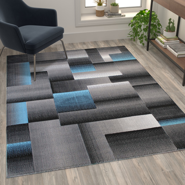 Angie Collection Rectangle 5' x 7' Blocked Design Area Rug ...