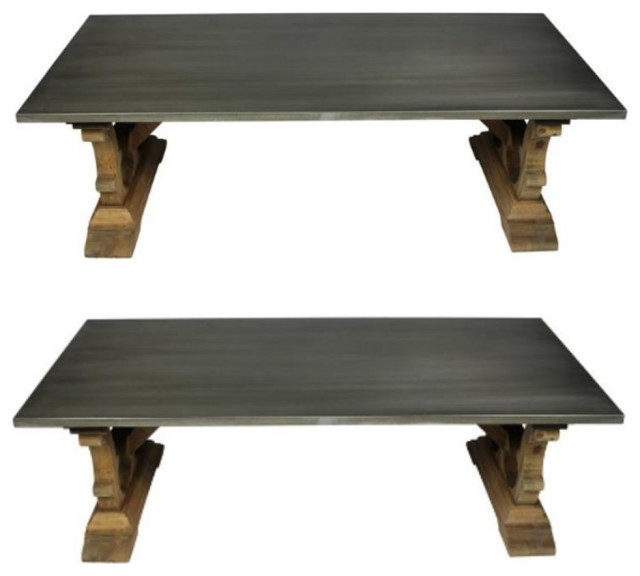 Home Square Solid Wood Cocktail Table with Zinc Top in Natural - Set of ...