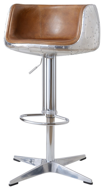 Aviator Adjustable Height Bar Stool, Leather and Metal - Contemporary ...