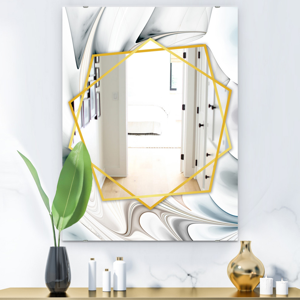 Designart White Stained Glass Floral Art Modern Frameless Wall Mirror