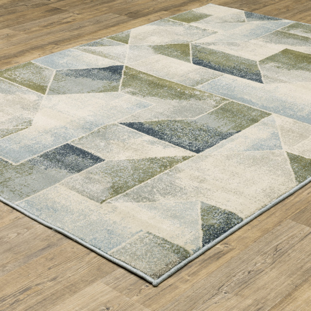 Bastian Contemporary Geometric Blue/ Green Indoor Area Rug, 6'7"x9'2 ...