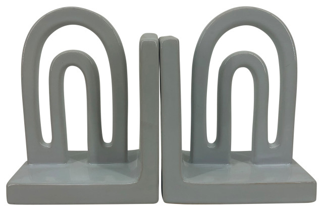Ceramic 2-Piece Set 6" Arch Bookends, White, 5x3x6" - Contemporary ...