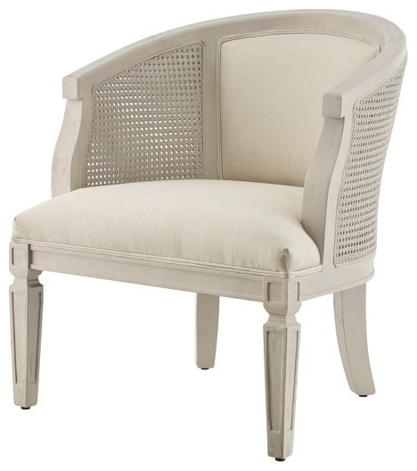 Whitewashed Barrel Rattan Cane Accent Chair with Padded Seat ...