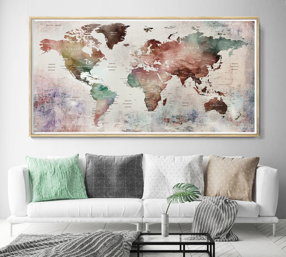 World Map, Push Pin World Map - Living Room - Other - by FineArtCenter ...