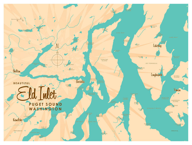 Lakebound Eld Inlet Map Art Print, 18"x24" - Contemporary - Fine Art ...
