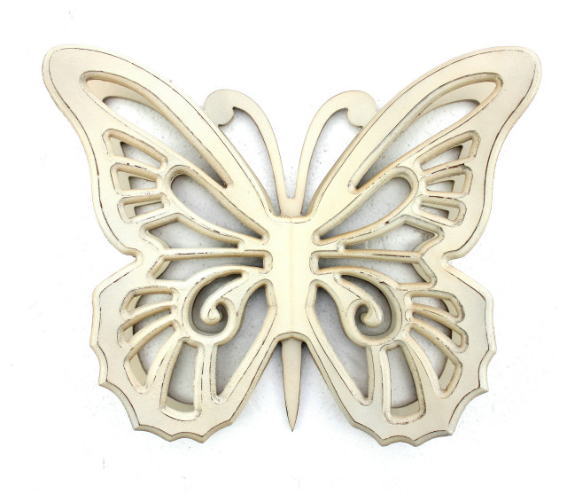 Rustic Butterfly Wooden Wall Decor With Light Yellow Finish - Farmhouse ...