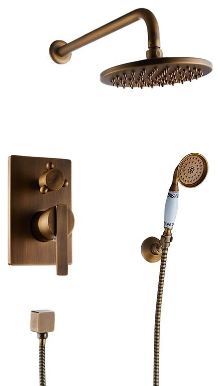 Antique Brass Shower System With Handheld Shower Contemporary