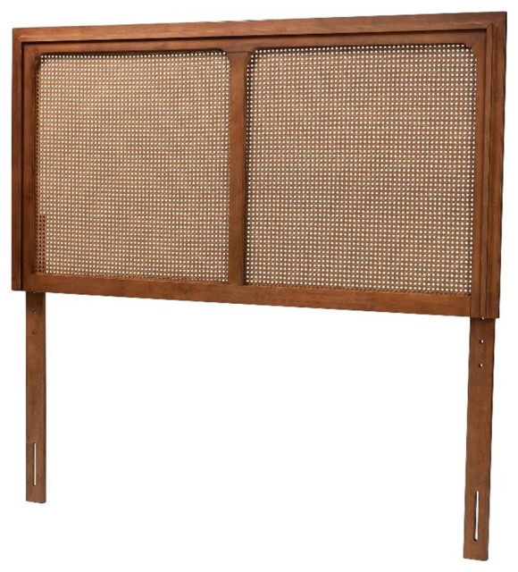 Pemberly Row Wood & Rattan Queen Size Headboard in Ash Walnut, Queen ...
