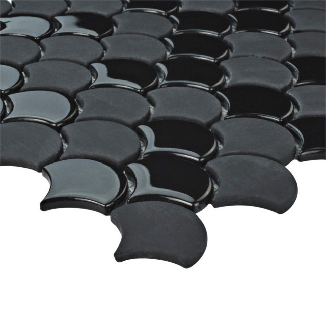Expressions Scallop Glass Mosaic Floor and Wall Tile, Black, Sample ...