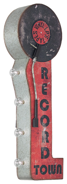 Record Town Vinyl LP's Tapes Vintage LED Sign - Modern - Game Room Wall ...