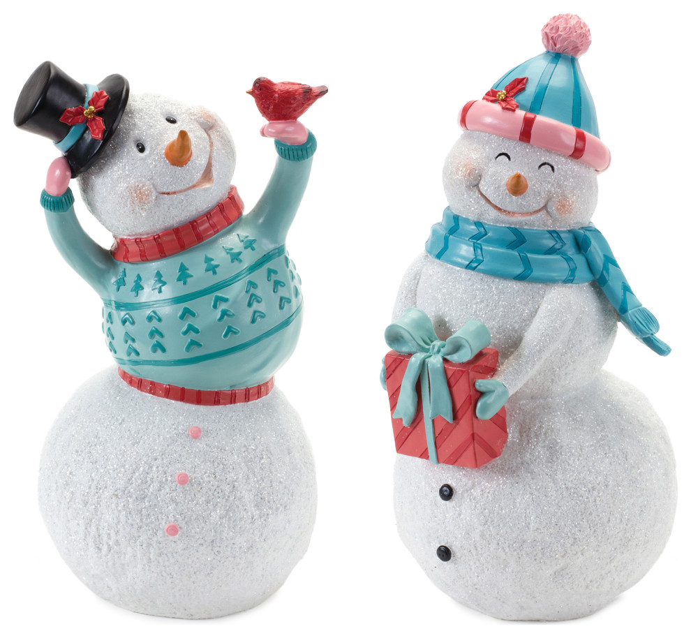 Whimsical Snowman Figurine, Set of 2 - Eclectic - Holiday Accents And ...